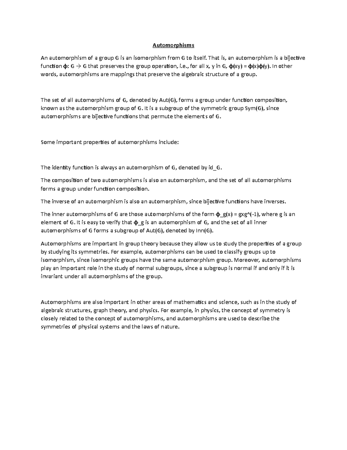 Automorphisms - Automorphisms An automorphism of a group G is an ...