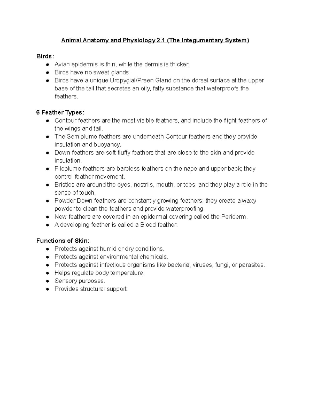Animal Anatomy and Physiology 2.1 (The Integumentary System) - Birds ...