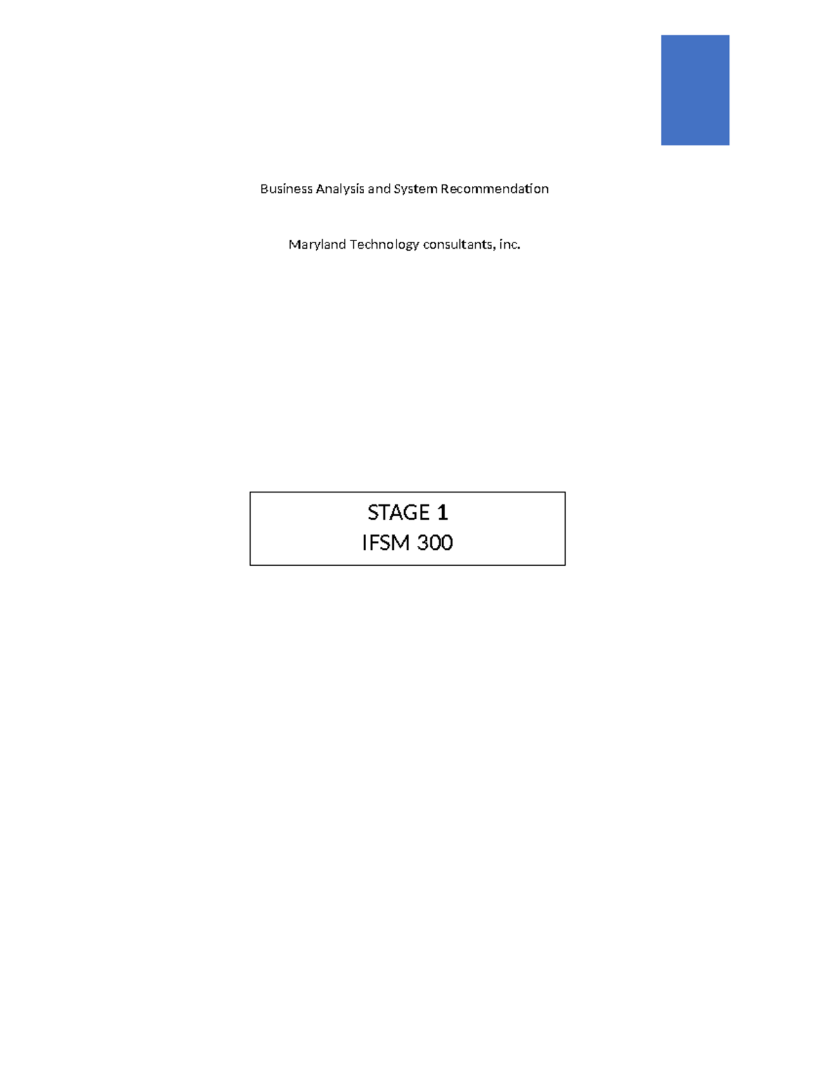 Stage 1 - Business Analysis and System Recommendation Maryland ...