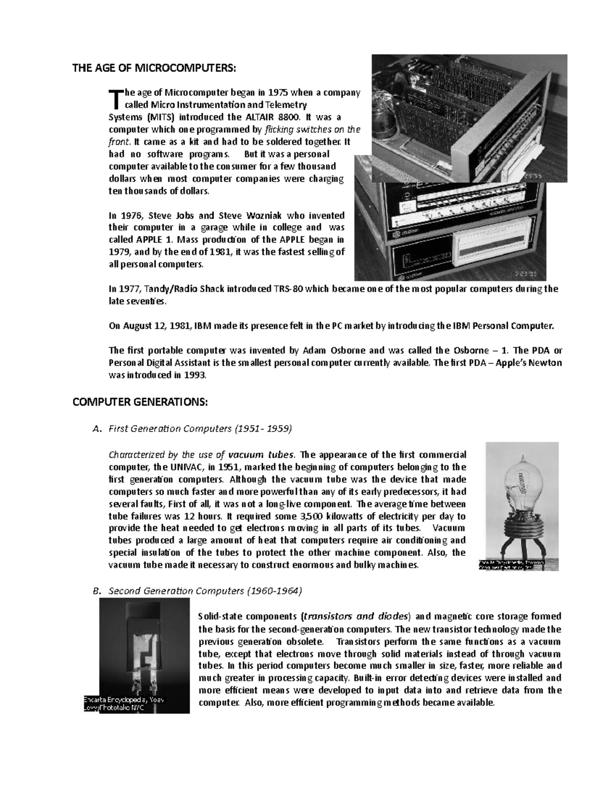 THE AGE OF Microcomputers - THE AGE OF MICROCOMPUTERS: he age of ...