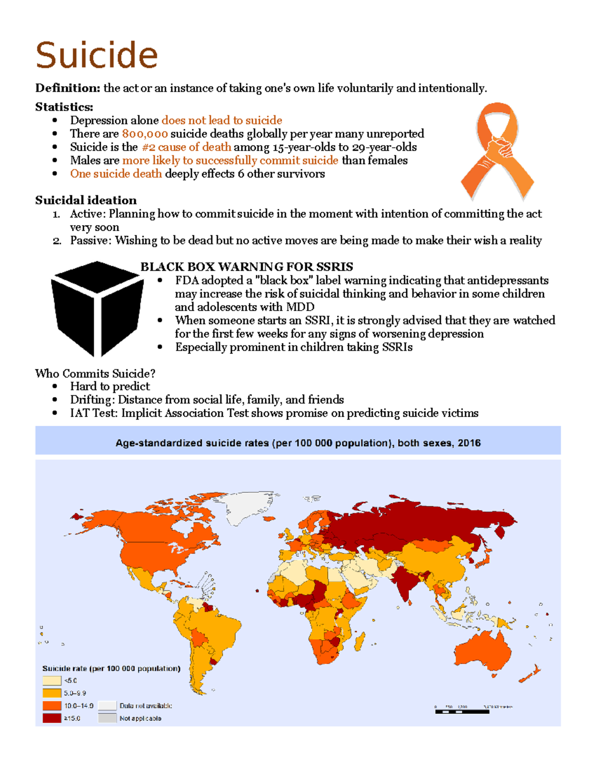 Suicide Overview - Lecture notes 11-14 - Suicide Definition: the act or ...