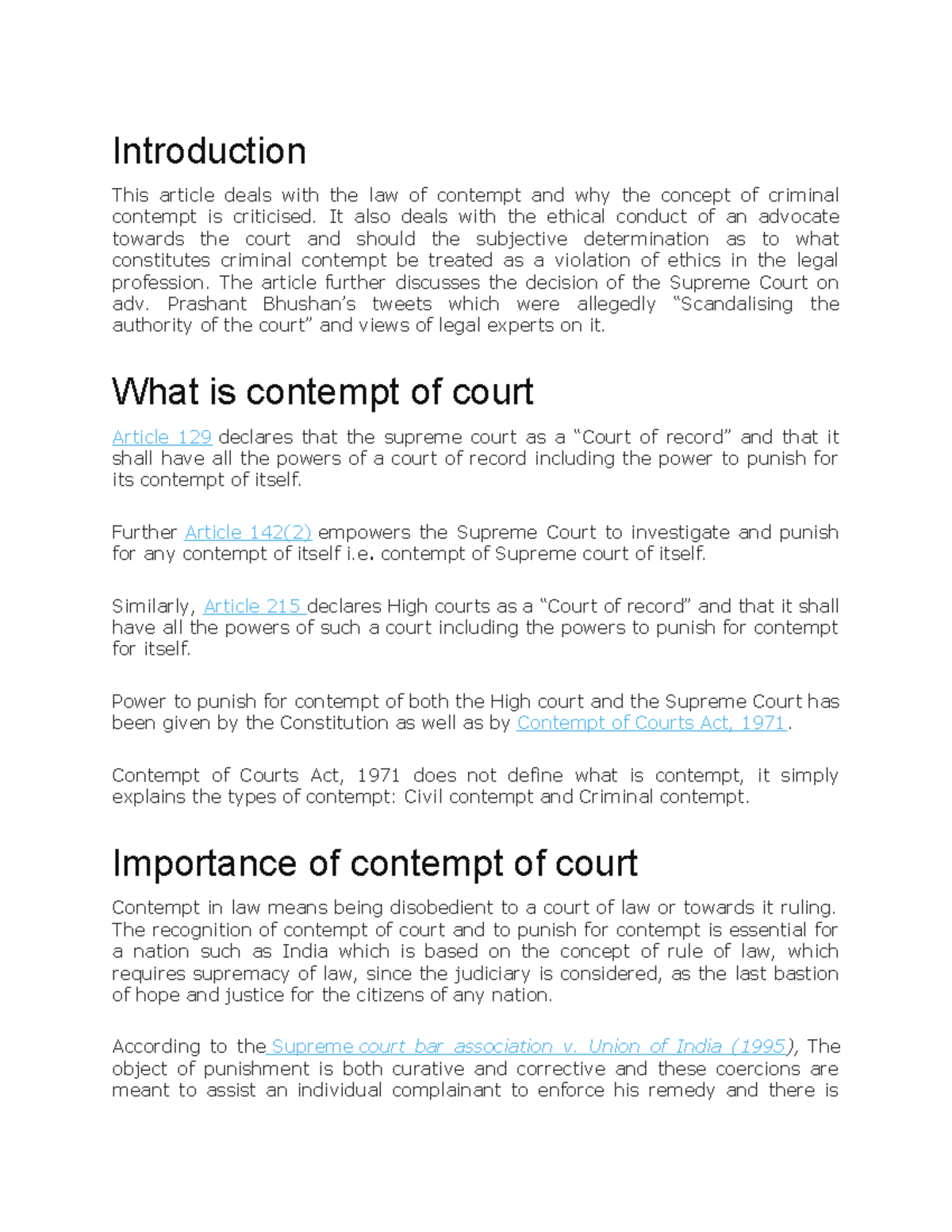 Contempt of court - Introduction This article deals with the law of ...