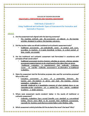 FS 1 Episode 14 - Lecture Notes - FS 1 LEARNING EPISODE 14 FIELD STUDY ...