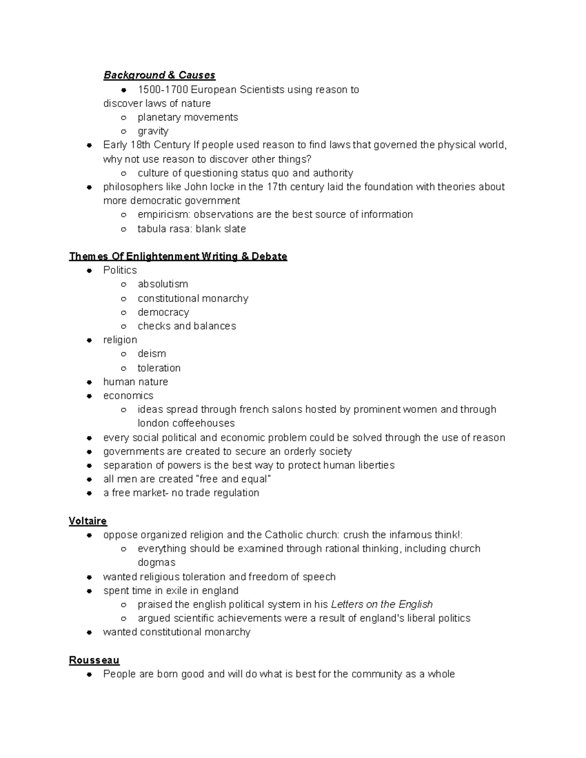 Enlightenment Notes - Background & Causes 1500-1700 European Scientists ...