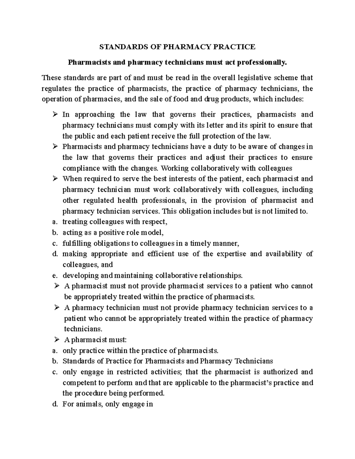 Standards OF Pharmacy Practice to be in a good ways. - STANDARDS OF ...