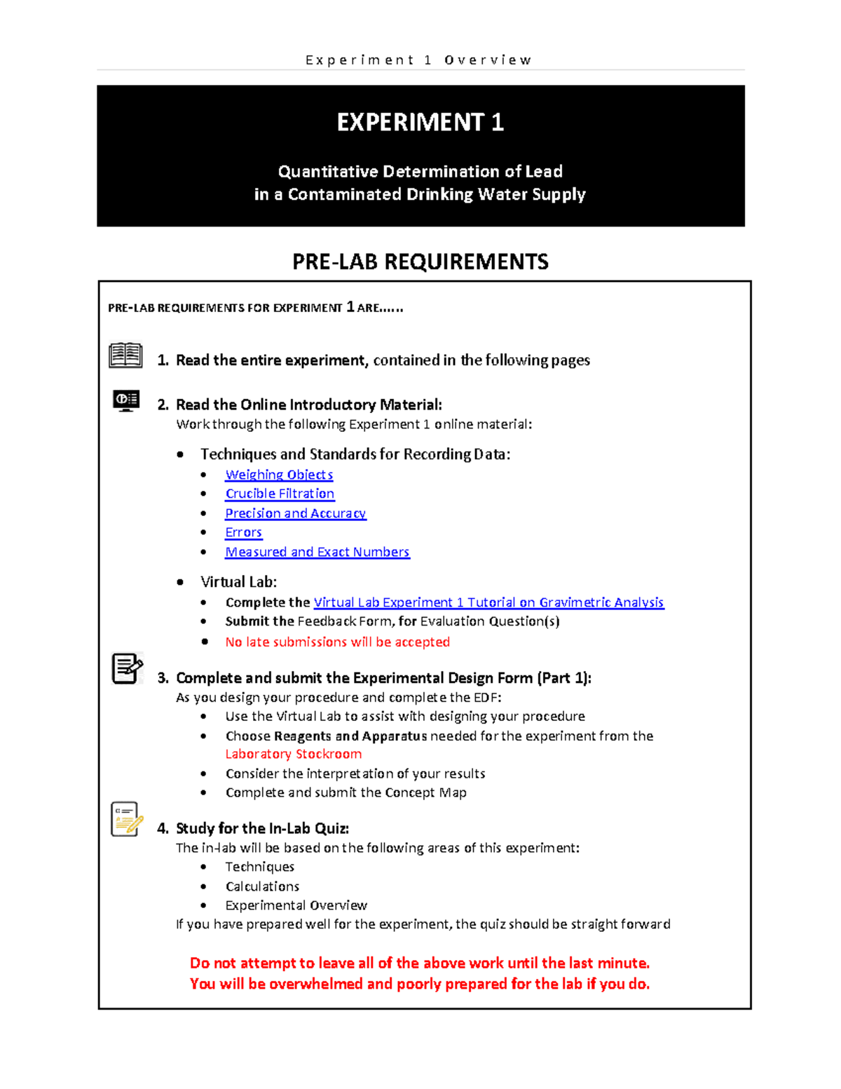 Experiment 1 Overview Lab Portion CHEM 115 - EXPERIMENT 1 Quantitative ...