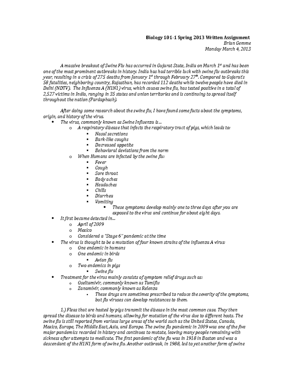 Essay "Disease" - Biology 101-1 Spring 2013 Written Assignment Brian ...