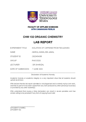 LAB Report CHM125 Experiment 6 - FACULTY OF APPLIED SCIENCES UiTM ...