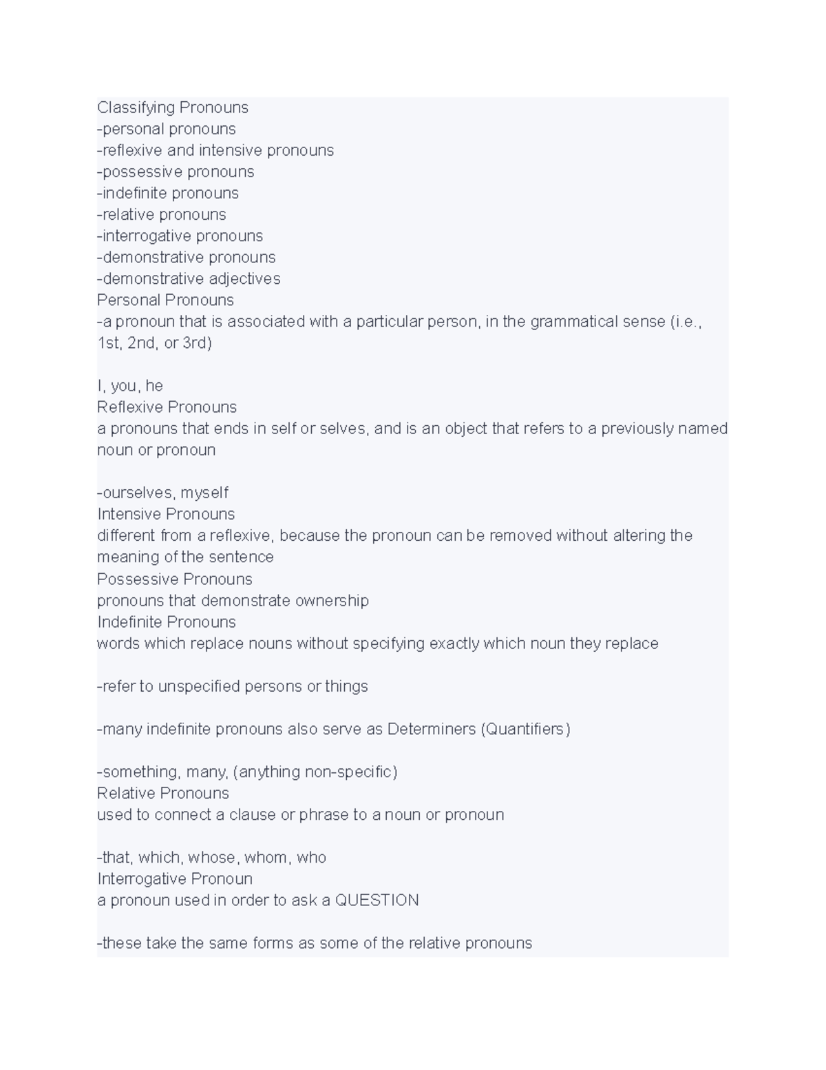 COMS 101 (82) - Lecture Notes - Classifying Pronouns -personal pronouns ...