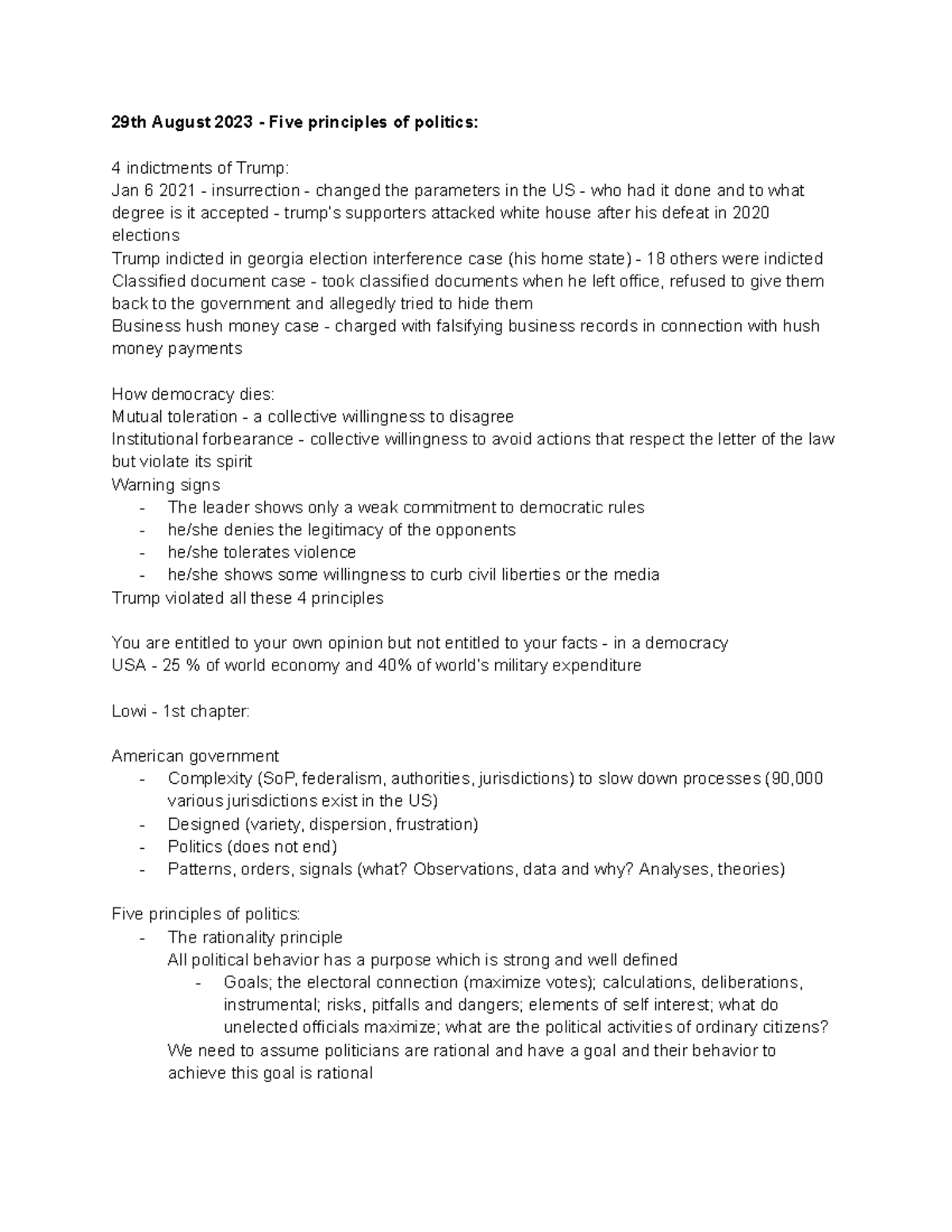Americal Government and Politics Sampol 270 Lecture 1 - 29th August ...