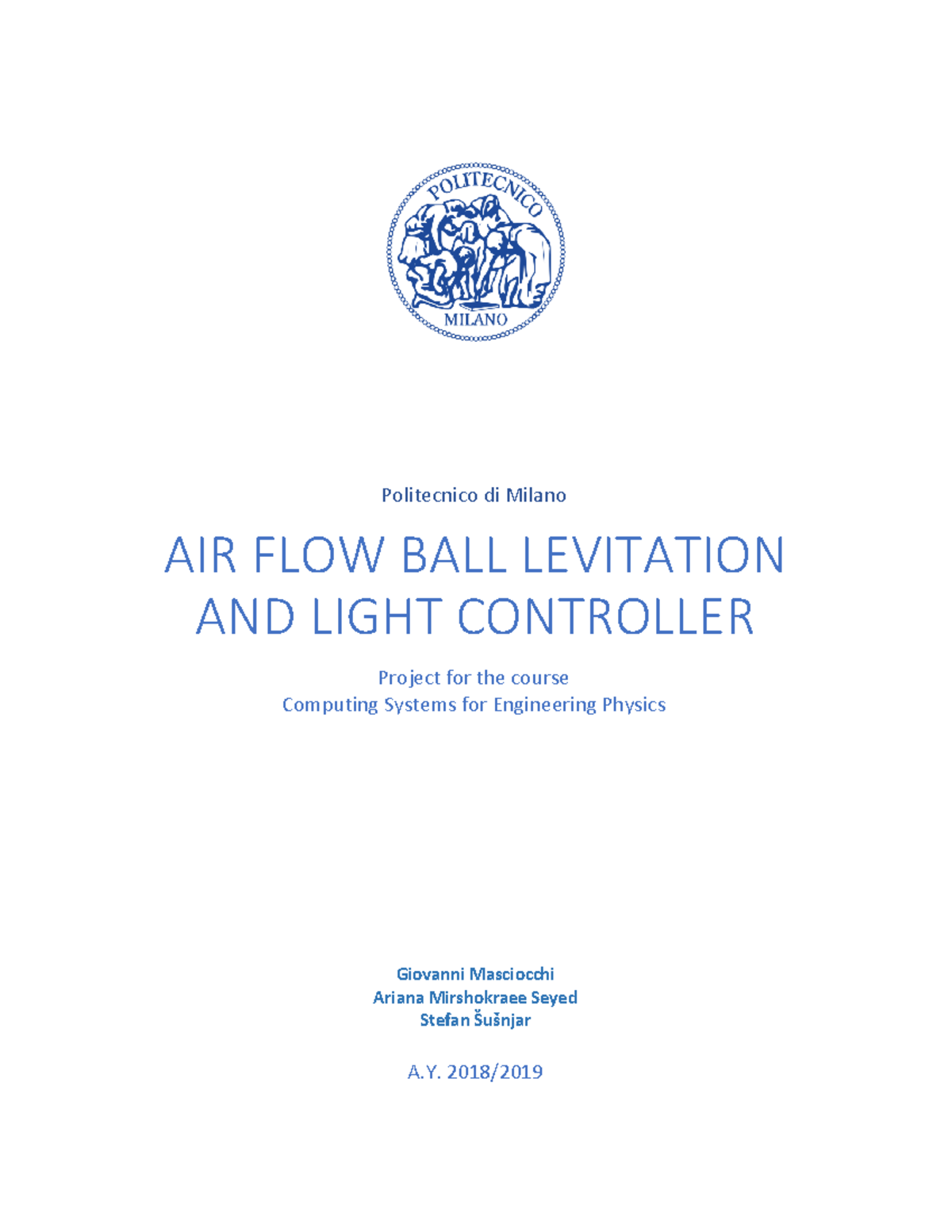 Air Flow Ball Levitation And Light Controller - Politecnico di Milano ...