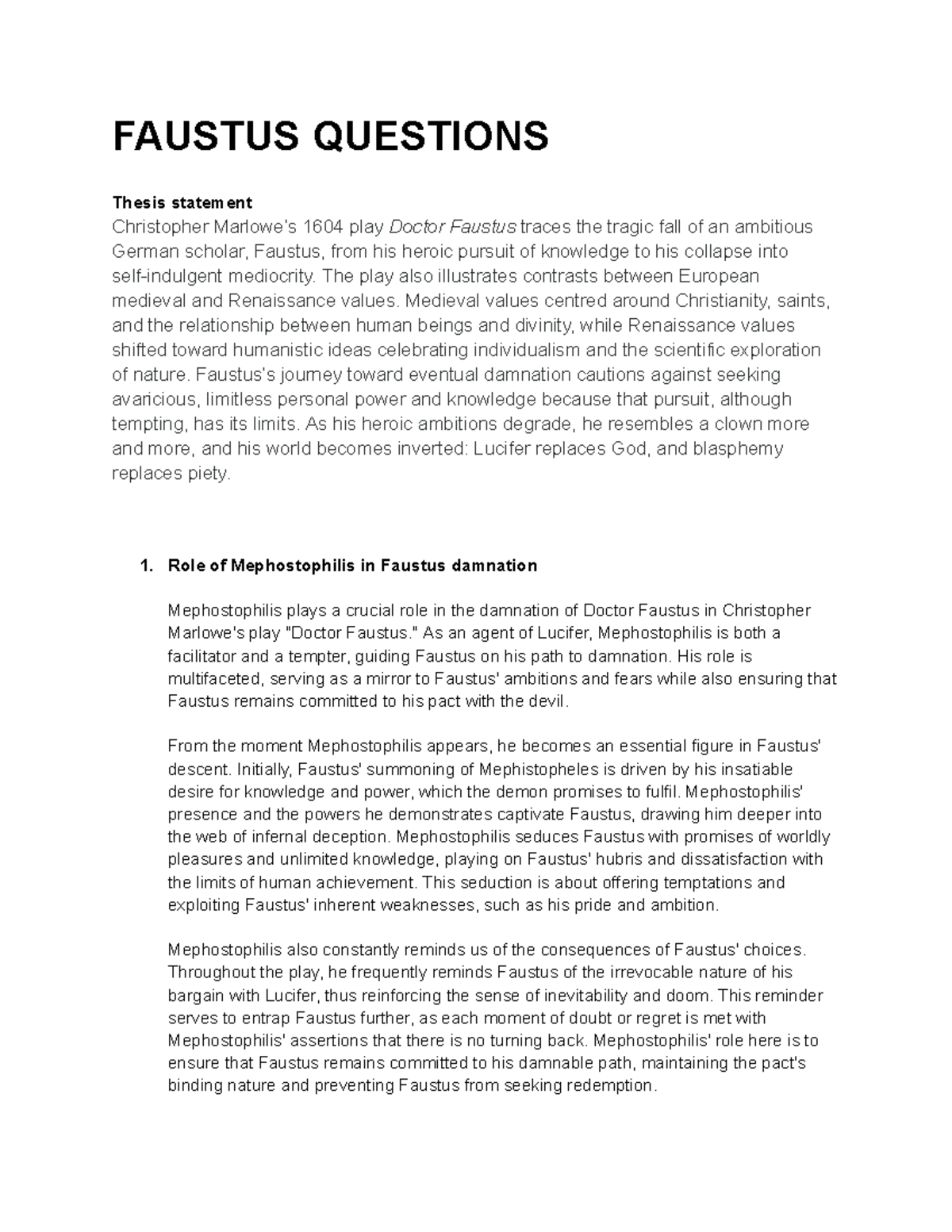 Faustus Questions - ................... - FAUSTUS QUESTIONS Thesis ...