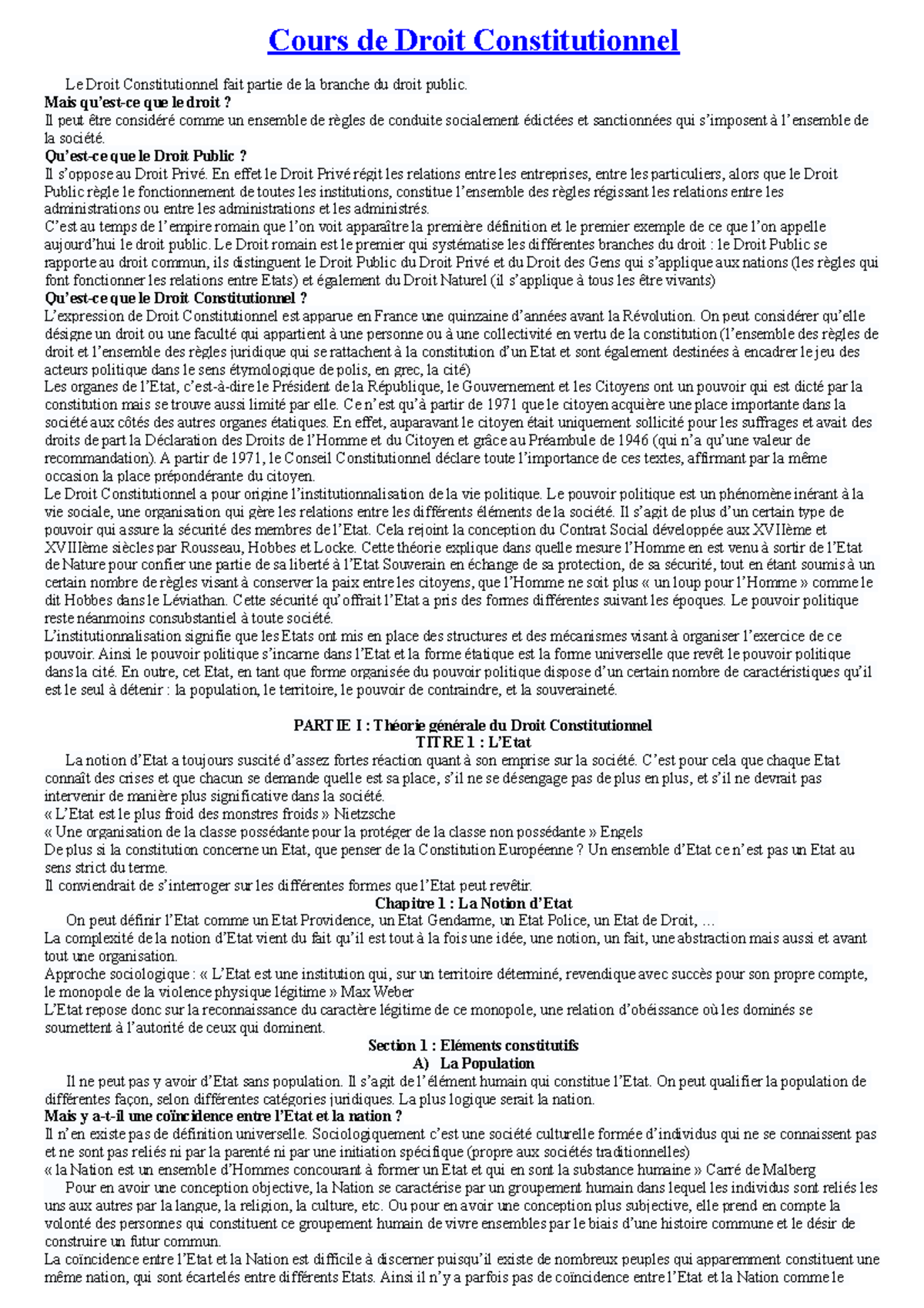 79248275 Cours de Droit Constitutionnel - Cours de Droit Constitutionnel Le Droit ...