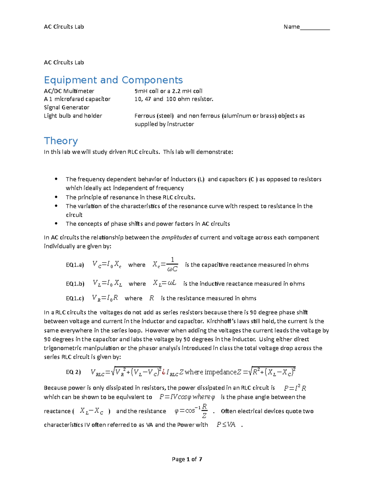 AC Circuits Lab2017 V1 - Exams/Notes/Homework/Practice Material - AC ...