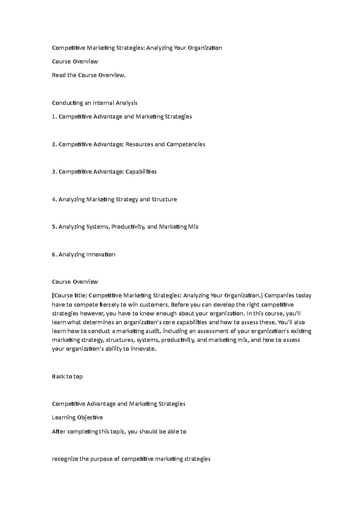 Competitive Marketing Strategies - Conducting an Internal Analysis ...