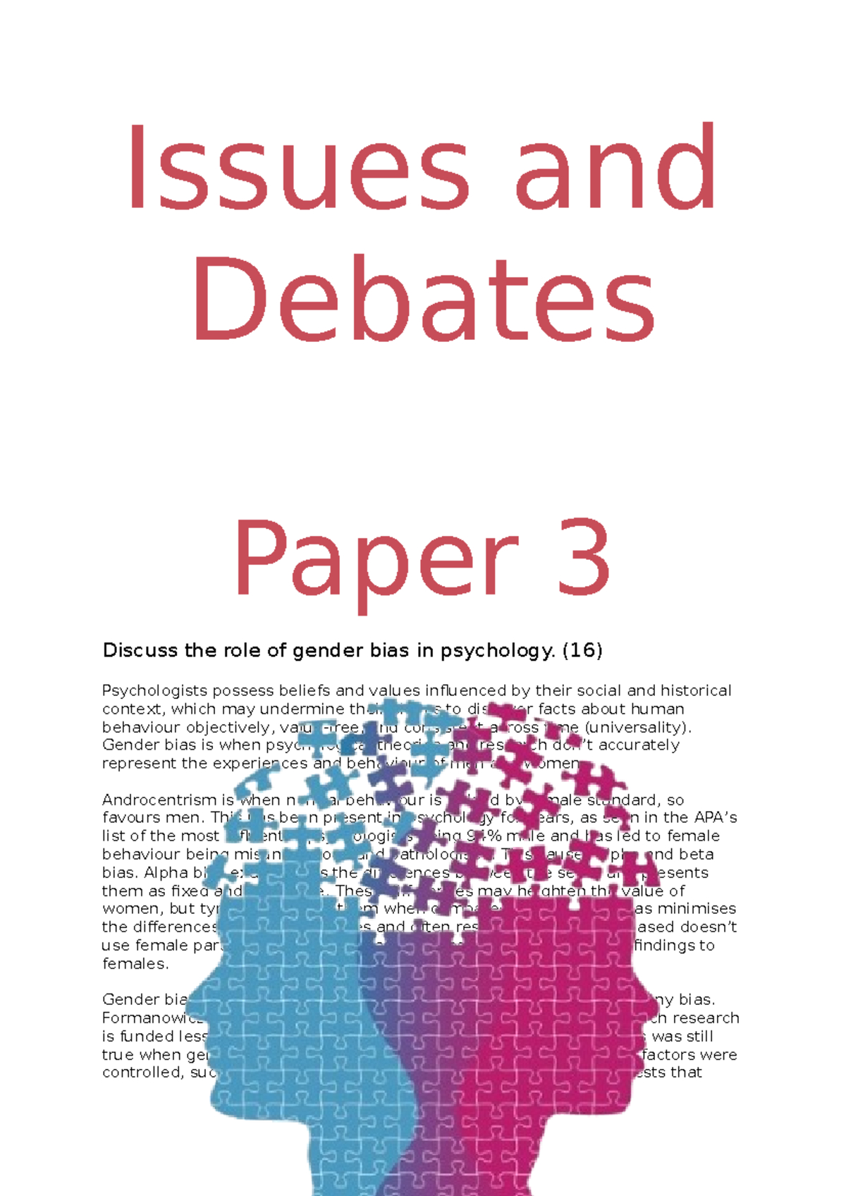 Issues and Debates Essays - Issues and Debates Paper 3 Discuss the role ...