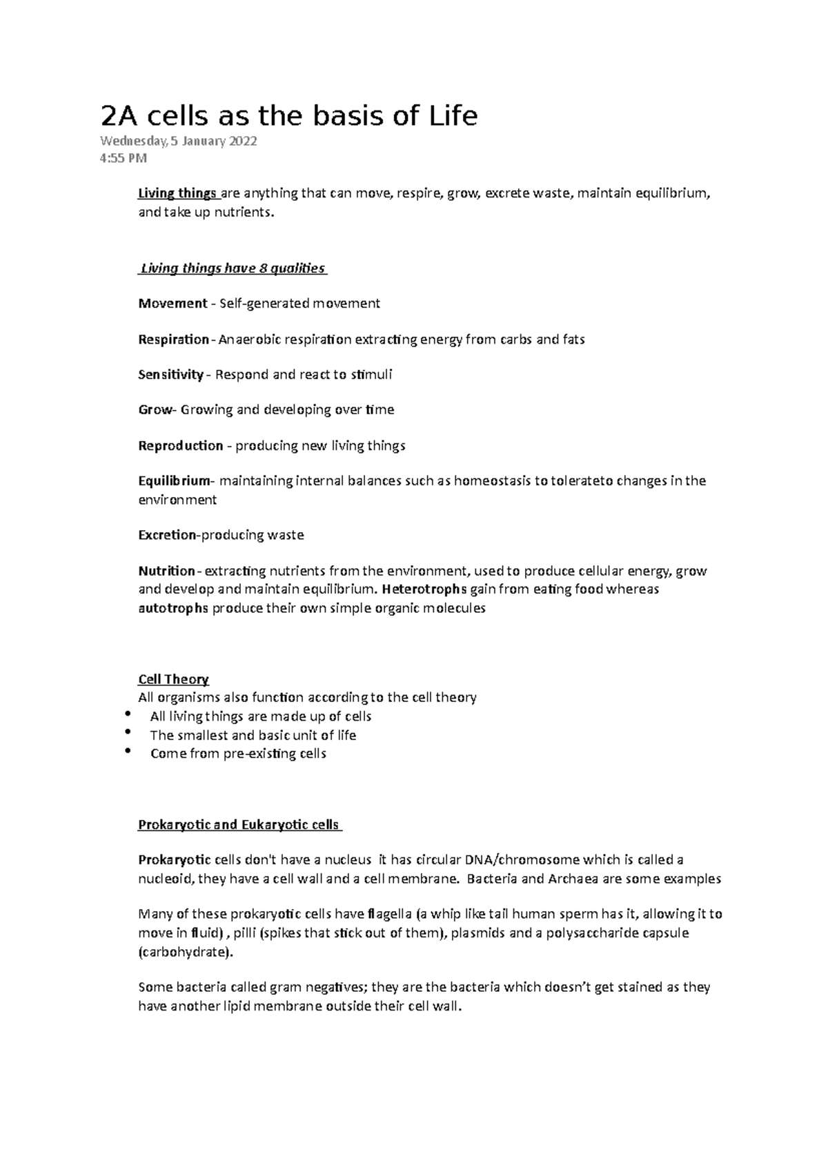 Chapter 2 notes - i dont know - 2A cells as the basis of Life Wednesday ...