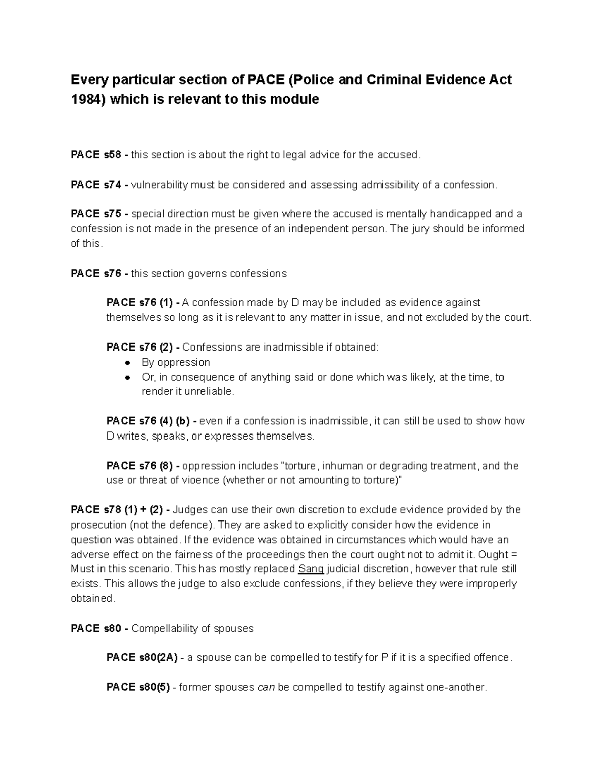Every particular section of PACE (Police and Criminal Evidence Act 1984 ...