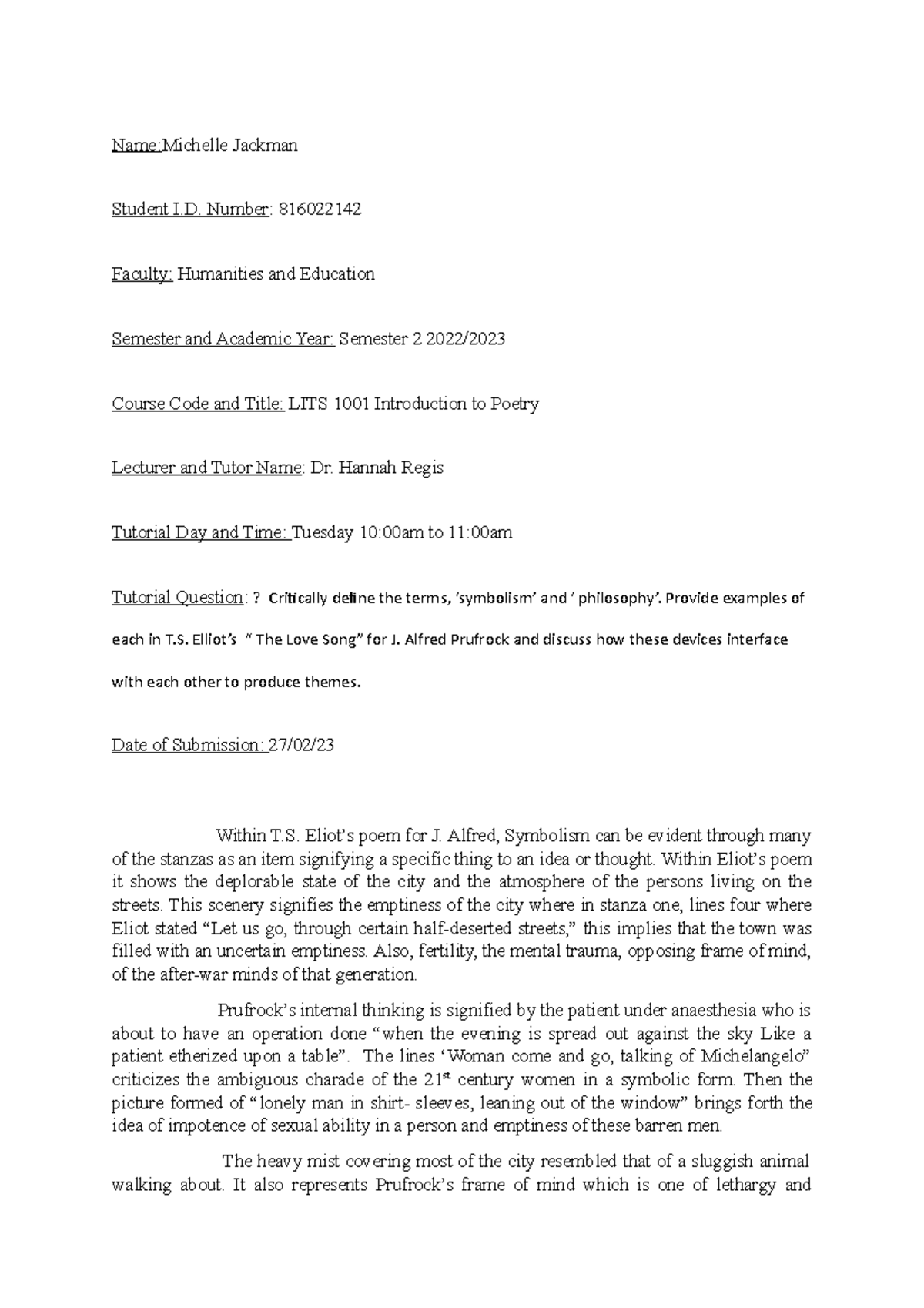 Poetry tutorial presentation - Name:Michelle Jackman Student I. Number ...