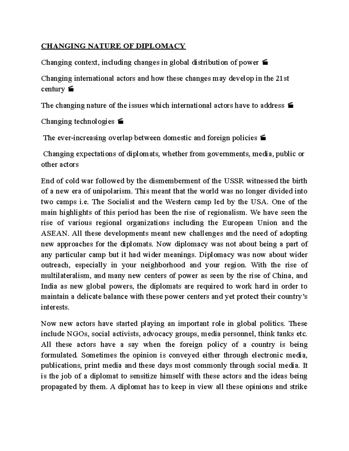 Tutorial 6 Changing Nature of Diplomacy - CHANGING NATURE OF DIPLOMACY ...