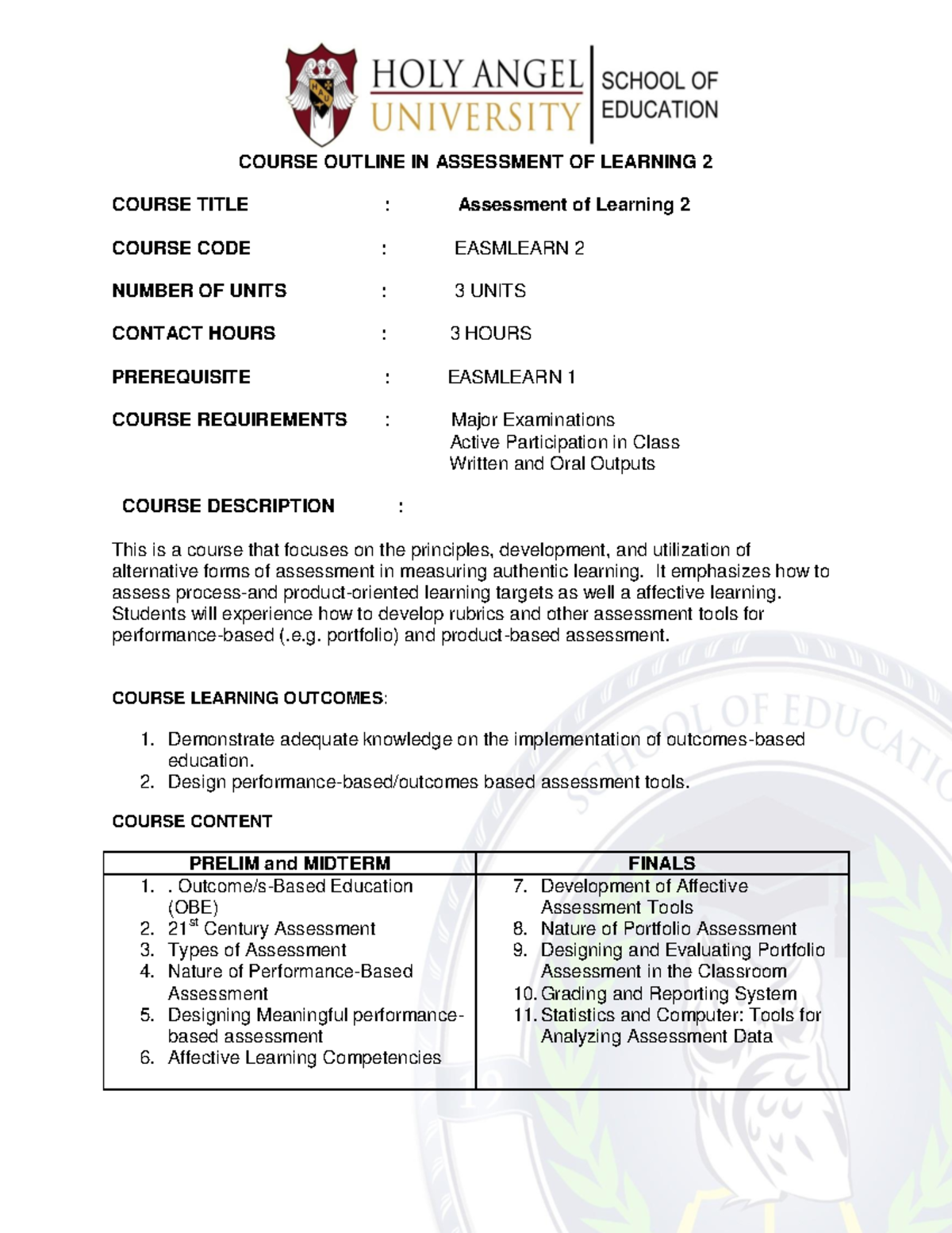 technology for teaching - COURSE OUTLINE IN ASSESSMENT OF LEARNING 2 ...