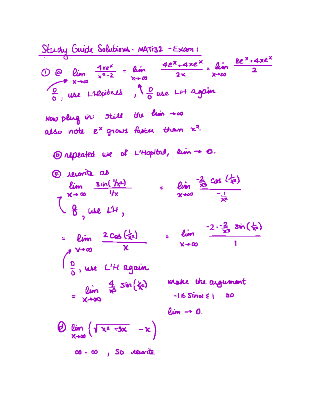 Study Guide Solutions 132 exam 1 - Study Guide Solutions MATB2 Exam i 4eX 4xe 8e t4xe 4xe him ...