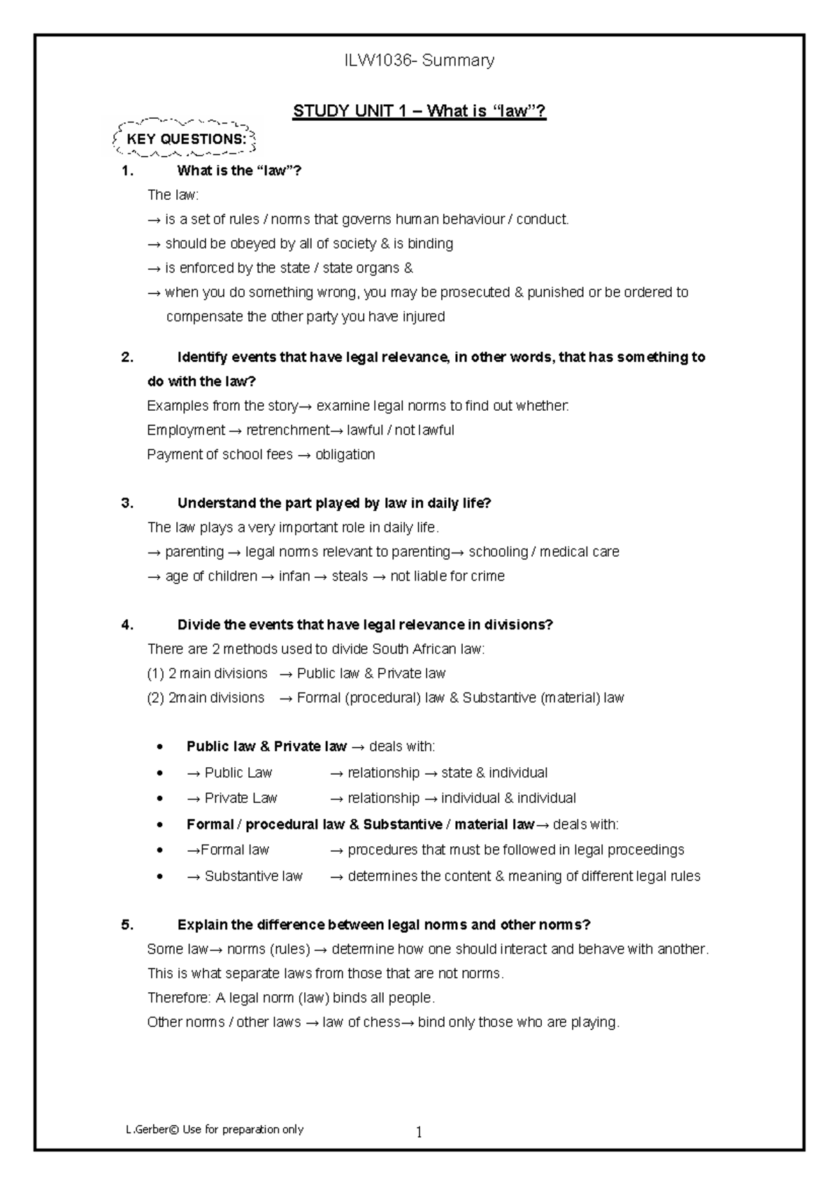 Ilw unit summaries - Summary Introduction to Law - STUDY UNIT 1 – What ...