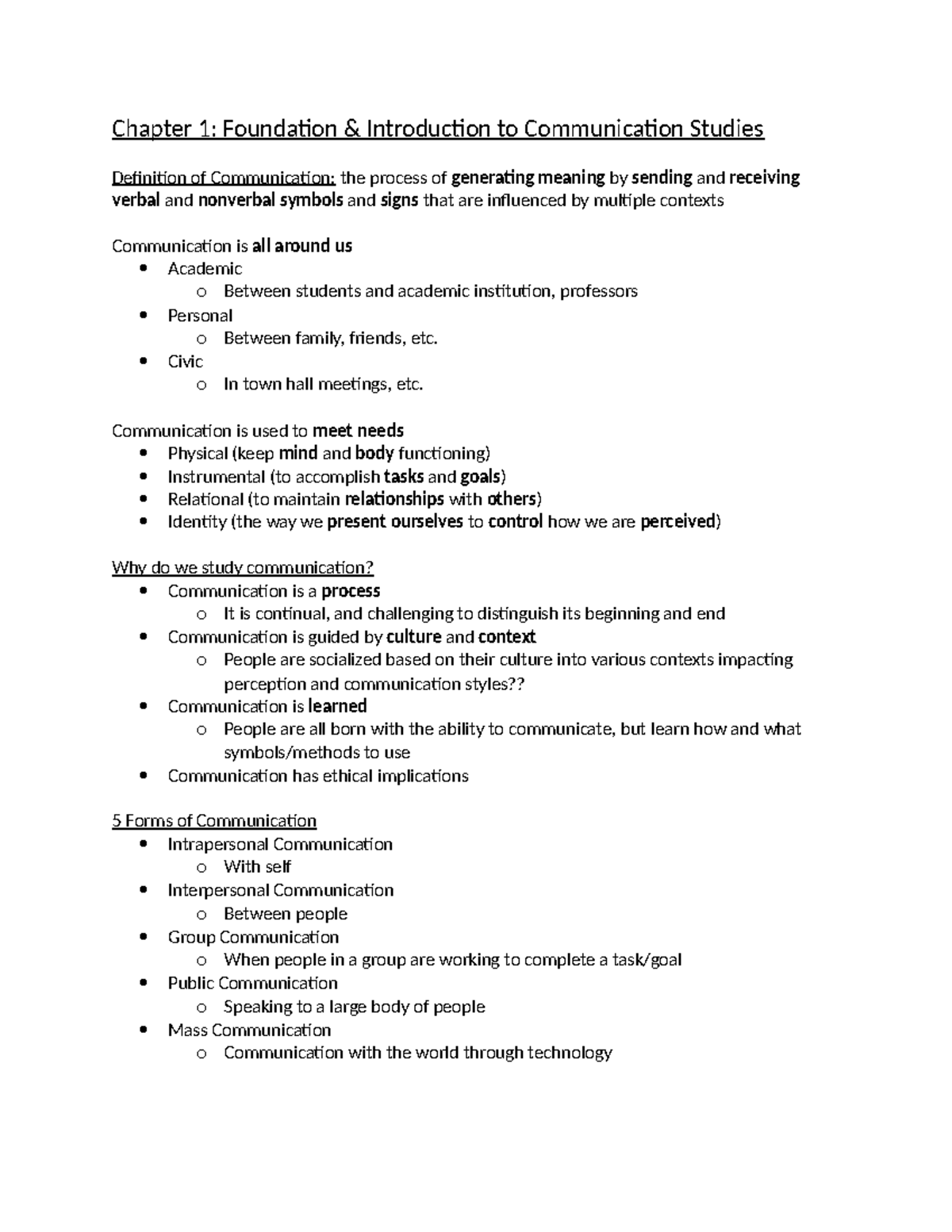 SCOM 203 notes - Chapter 1: Foundation & Introduction to Communication ...