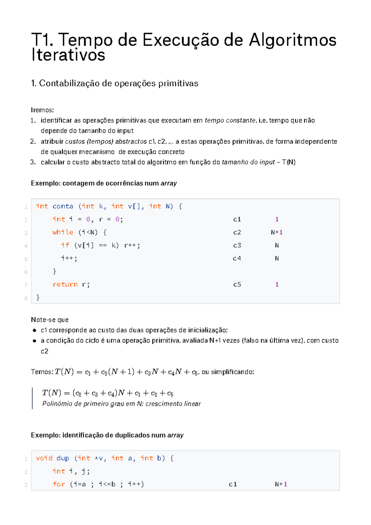 T1. Tempo de Execução de Algoritmos Iterativos - ####### 1 2 3 4 5 6 7 ...
