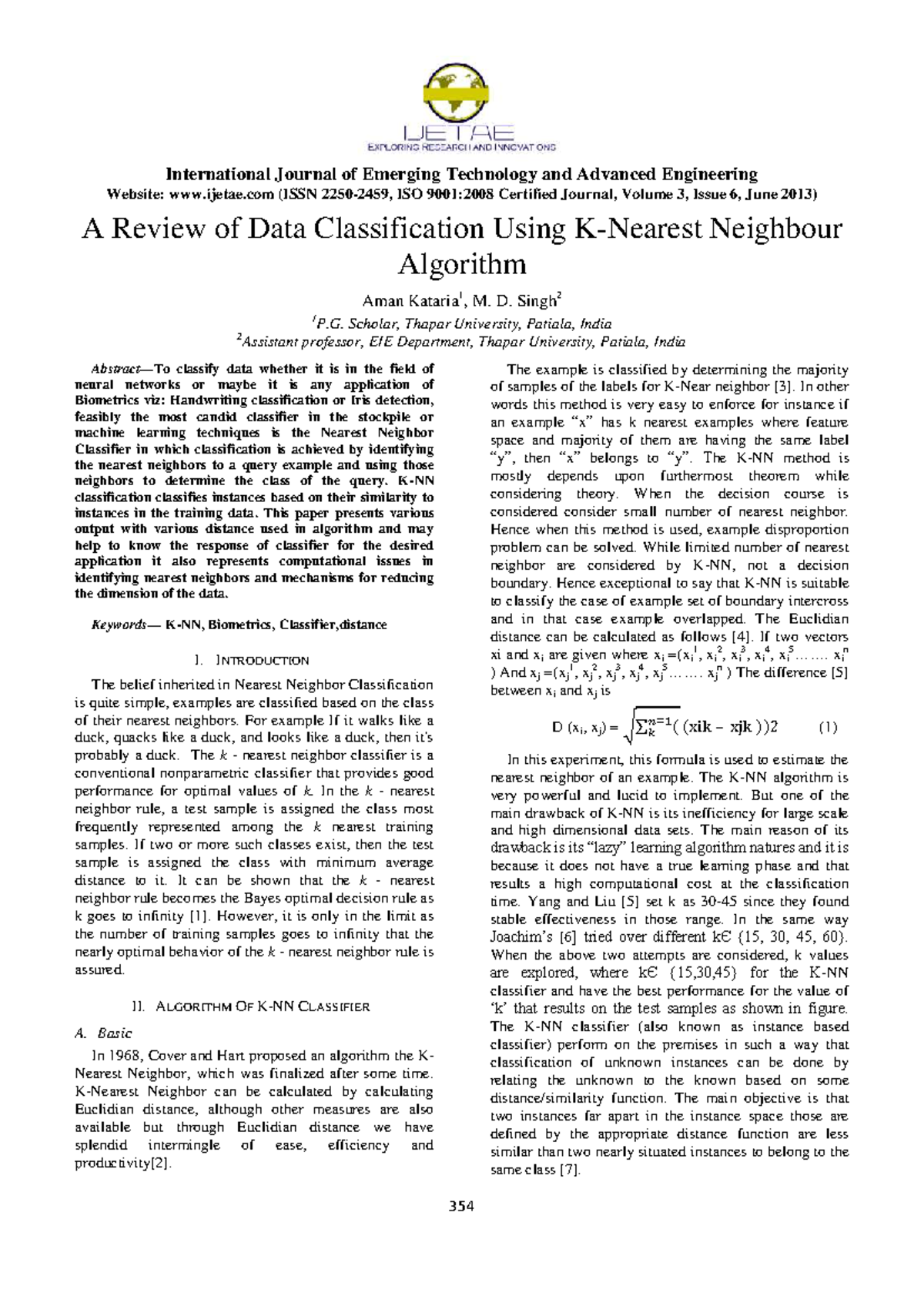 A Review of Data Classification Using K - Website: ijetae (ISSN 2250 ...