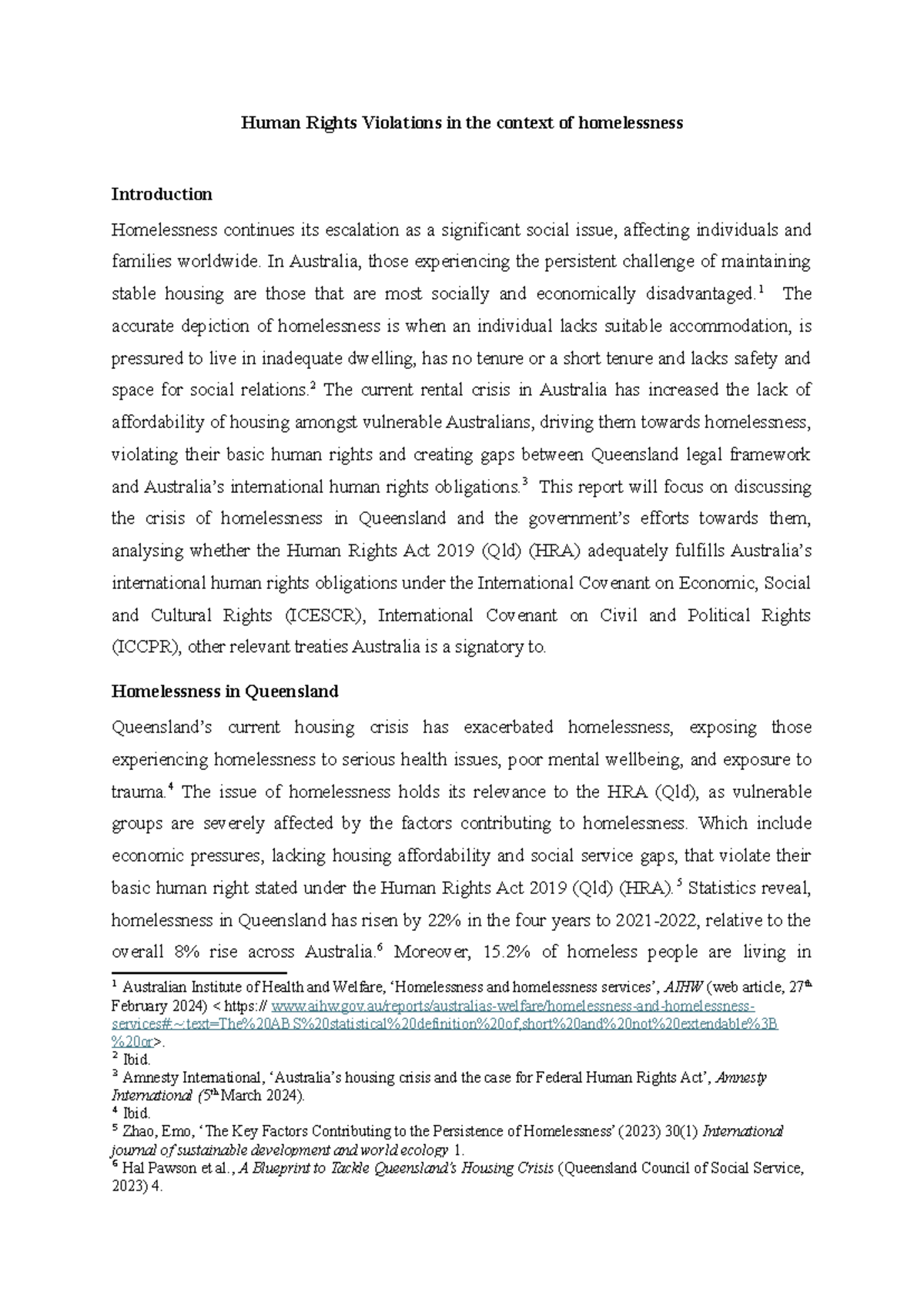 Human rights final - Human Rights Violations in the context of homelessness Introduction - Studocu