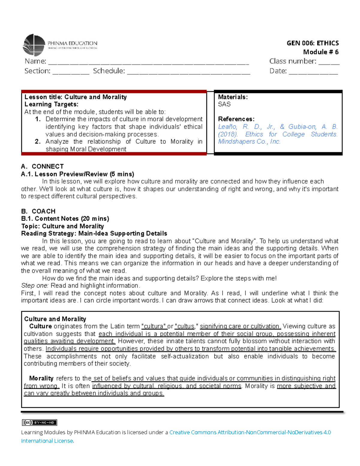 GEN 006 SAS 6 - njsbihosbfbhsb - Module # 6 Name: - Studocu