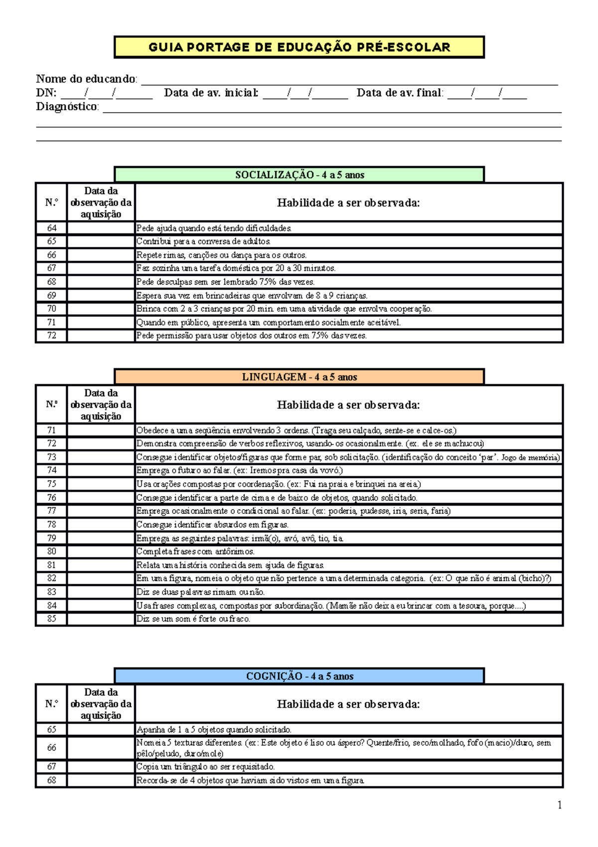 GUIA Portage -4 A 5 - PROTOCOLO - GUIA PORTAGE DE EDUCAÇÃO PRÉ-ESCOLAR ...