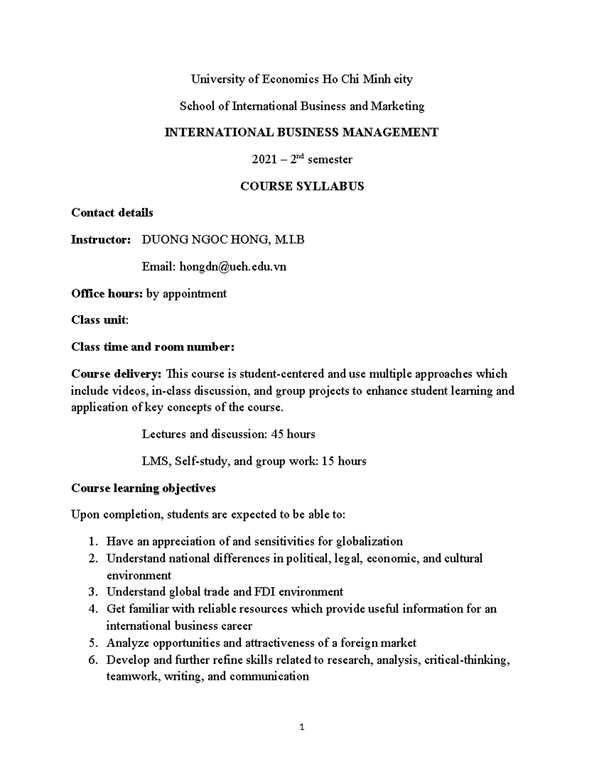 Course syllabuss - IBM AV (4 Credit) - University of Economics Ho Chi ...