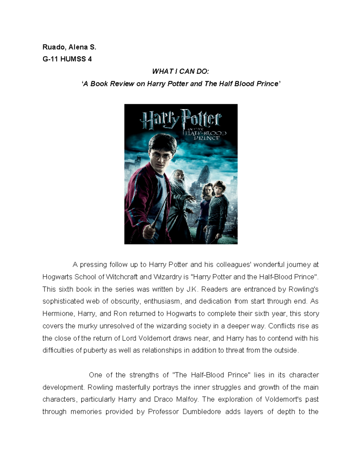 A Book Review on Harry Potter and The Half Blood Prince - Ruado, Alena ...