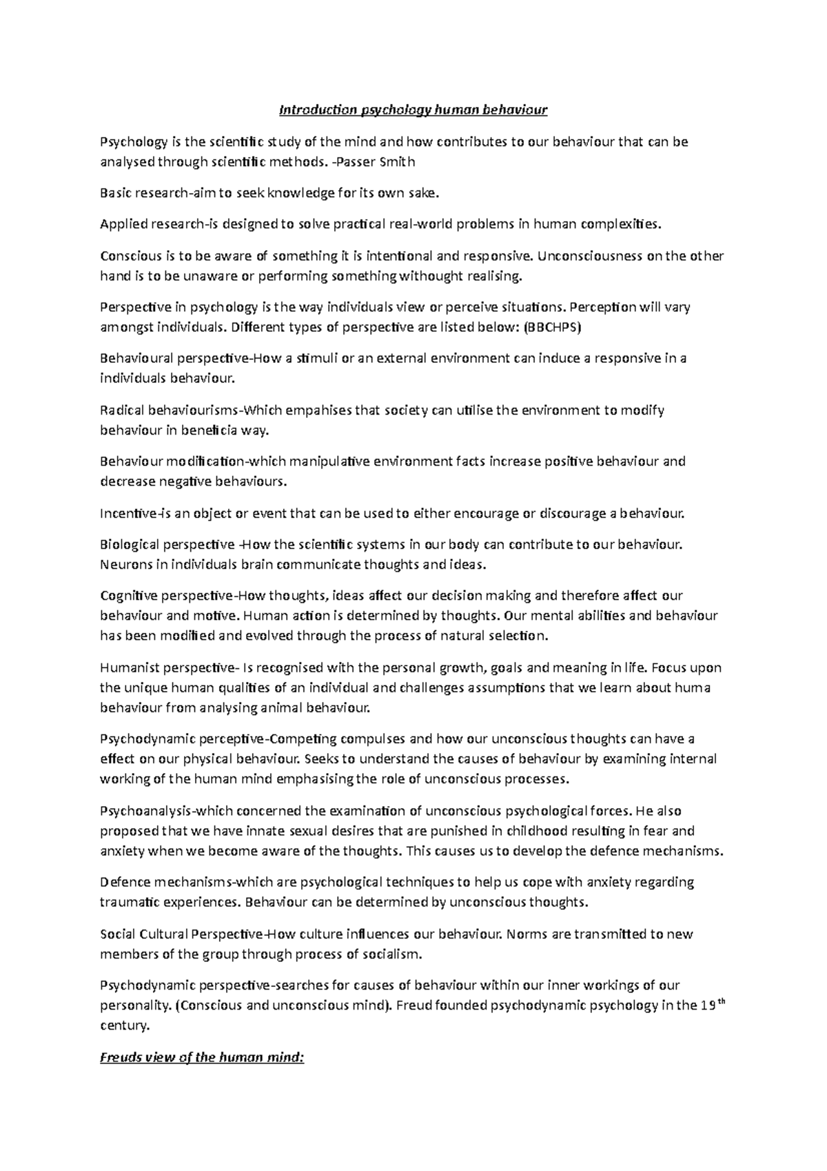 Psychology human behviour notes - Introduction psychology human ...