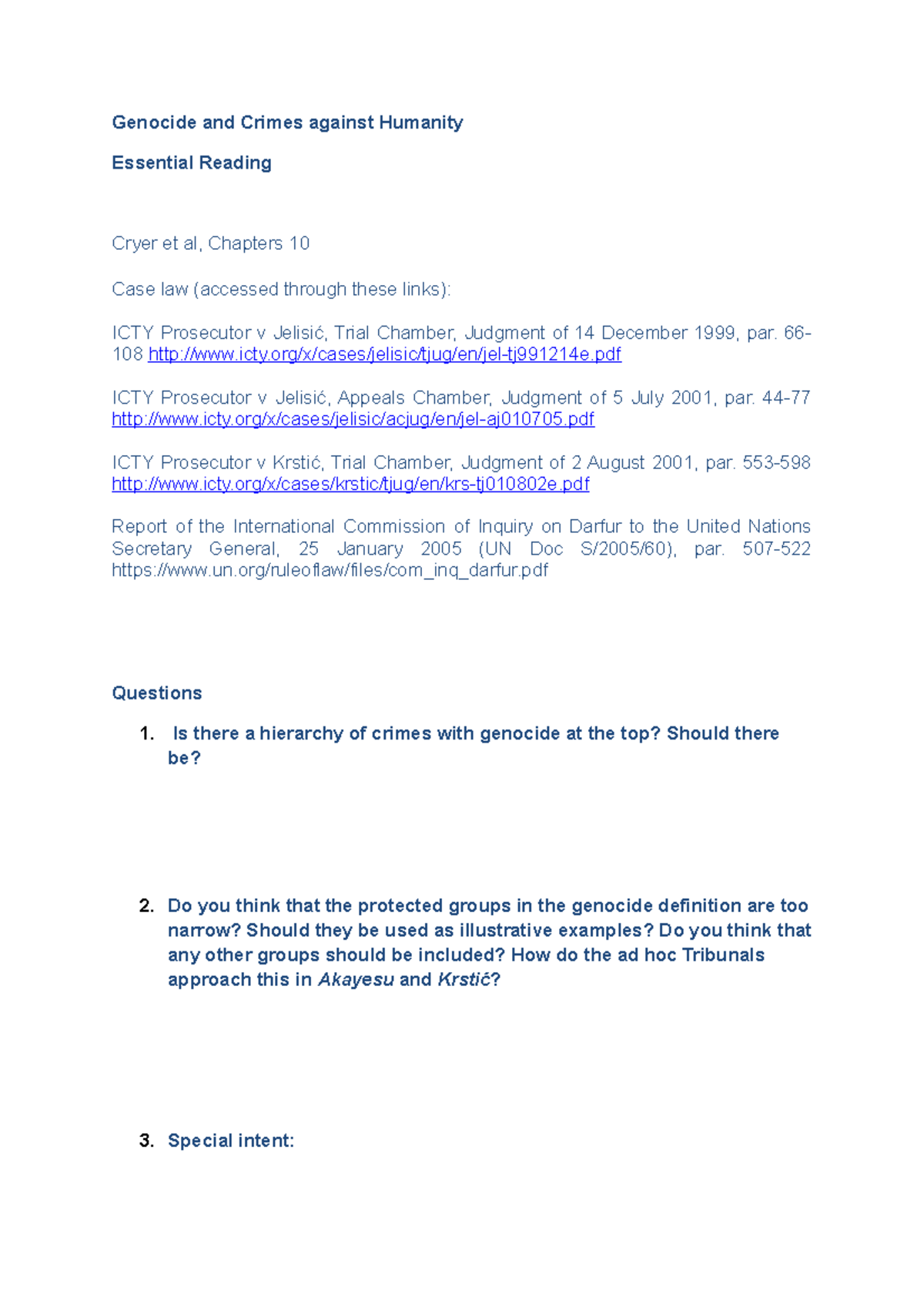 Prep tutoiral 4 - lecture notes preparation and reading - Genocide and ...
