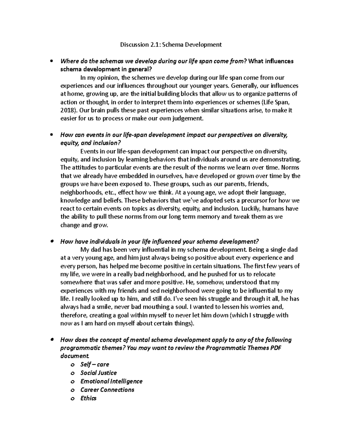Discussion 2.1 Schema Development - Discussion 2: Schema Development ...