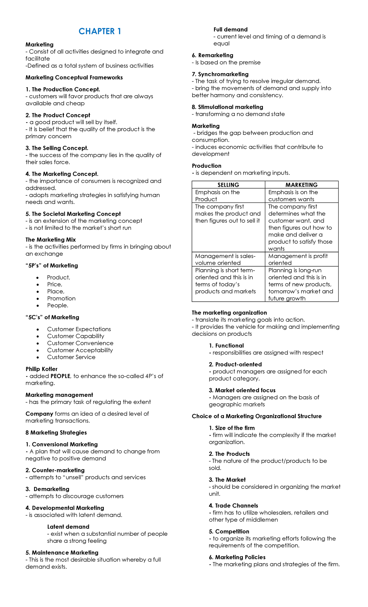 Reviewer Marketing Research Shortcut 1 - CHAPTER 1 Marketing Consist of ...