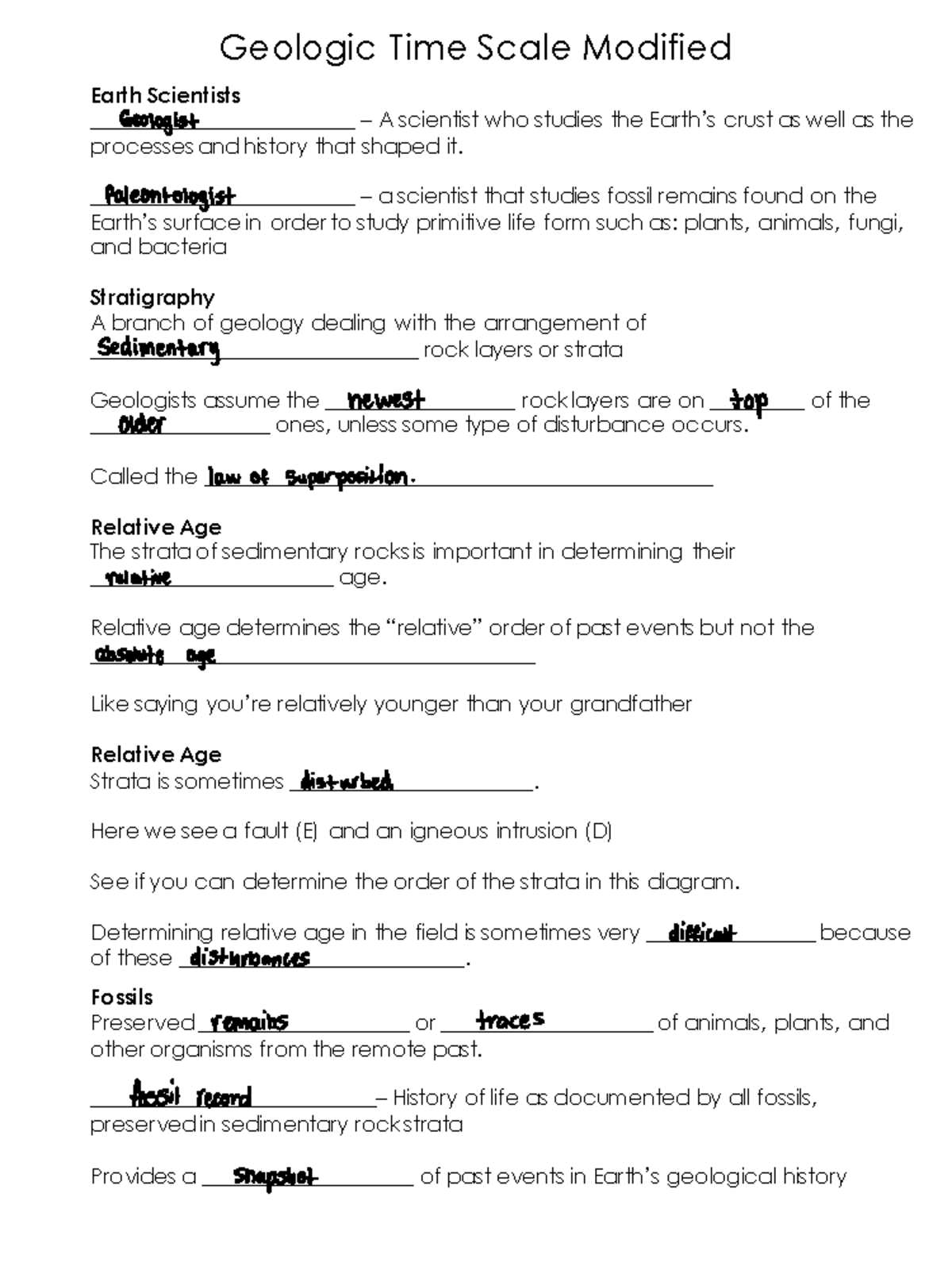 3 Explanation - Geologic Time Scale Modified Notes - Earth Scientists