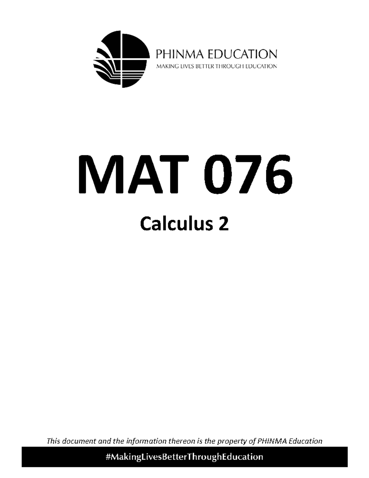 Upang CEA Common MAT076 P1 - MAT 076 Calculus 2 This document and the ...