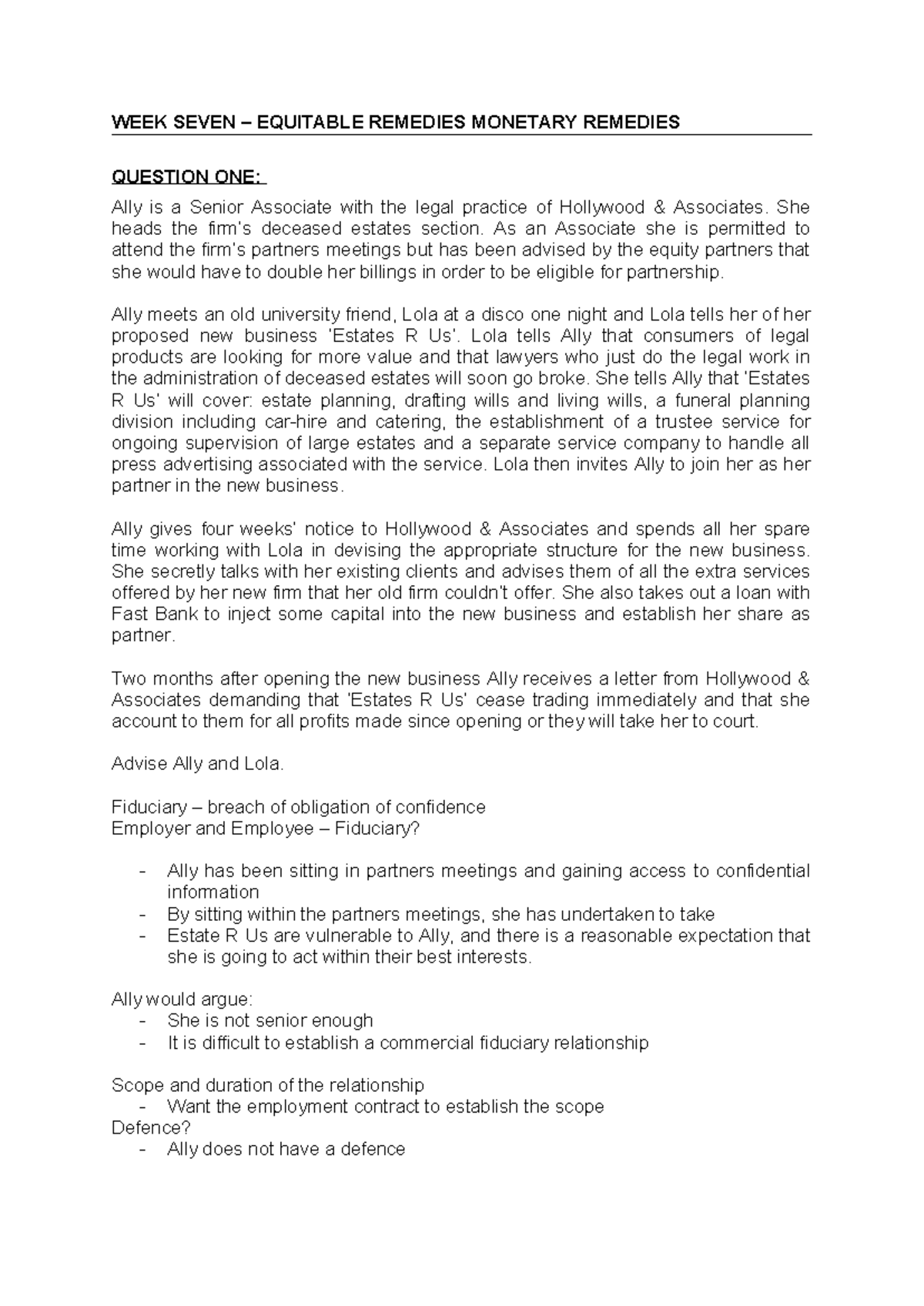 WEEK Seven - Equity and Trusts Tutorial - WEEK SEVEN – EQUITABLE ...