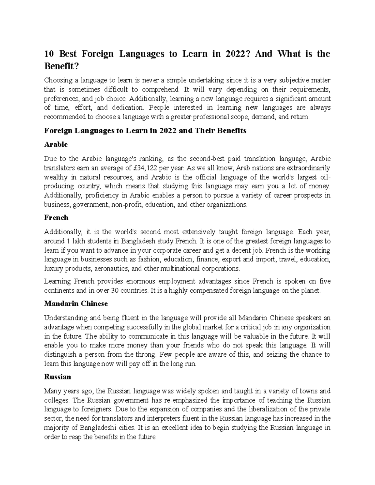 Top 10 Foreign Languages to Learn in 2022 And What is the Benefit - 10 ...