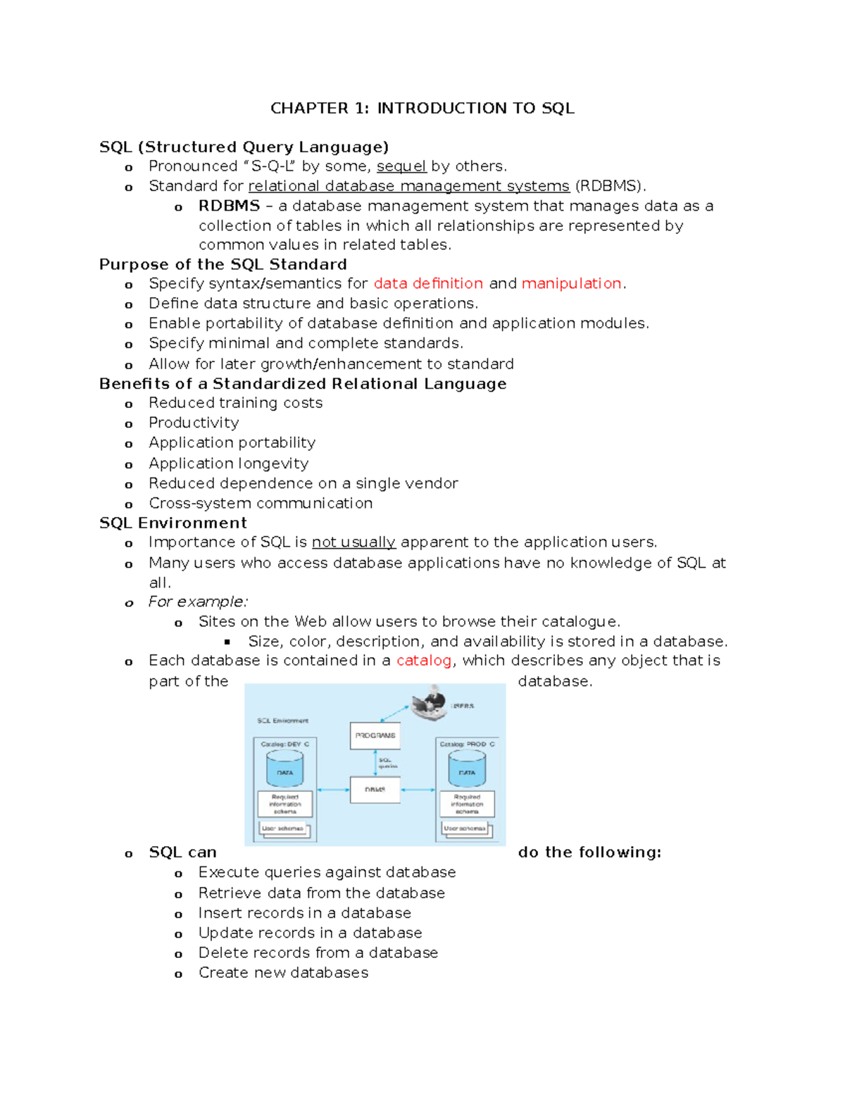 IT-222 Reviewer CHAP 1 TO 4 - CHAPTER 1: INTRODUCTION TO SQL SQL (Structured Query Language) o ...