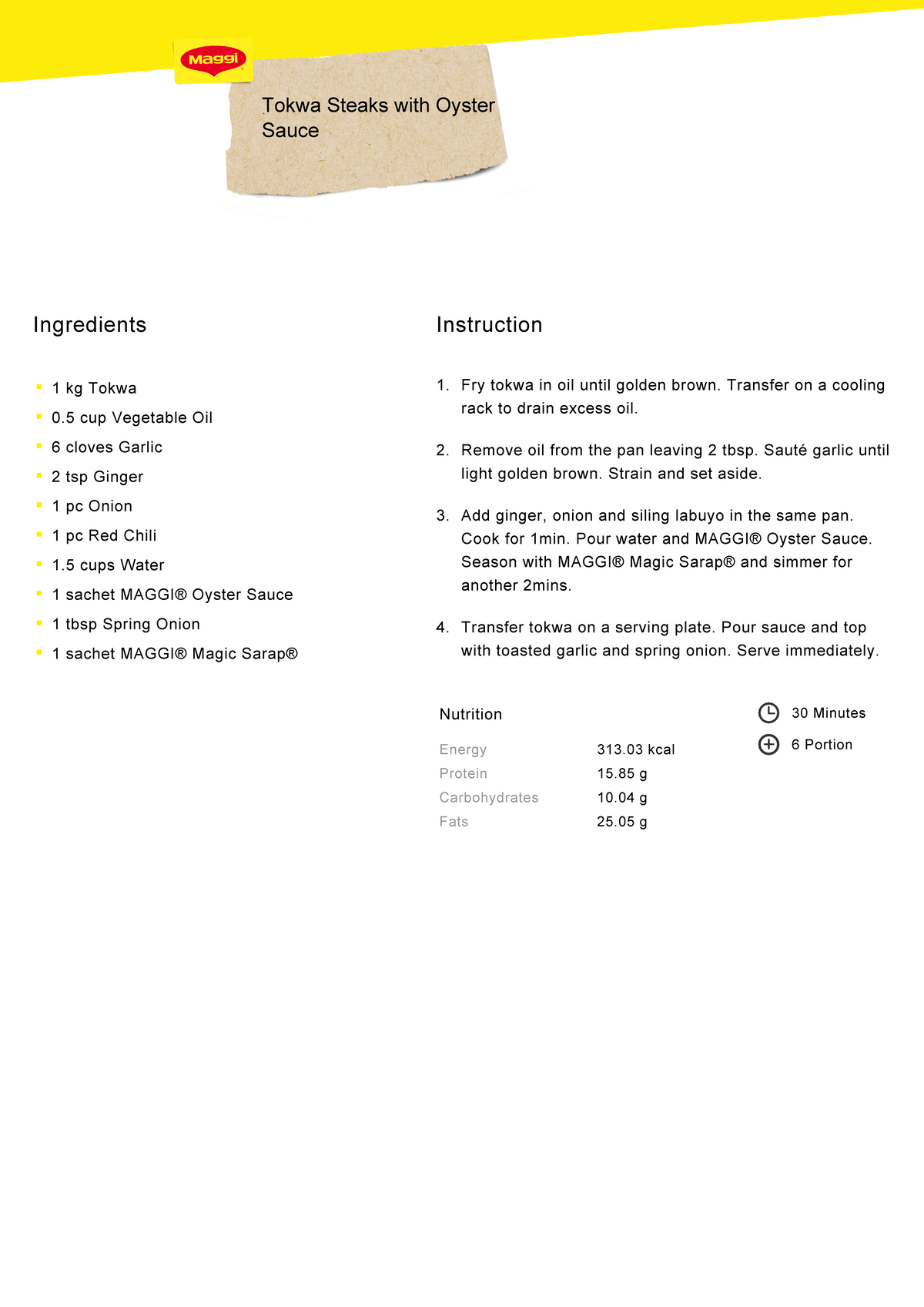 Tokwa Steaks with Oyster Sauce - Tokwa Steaks with Oyster Sauce ...