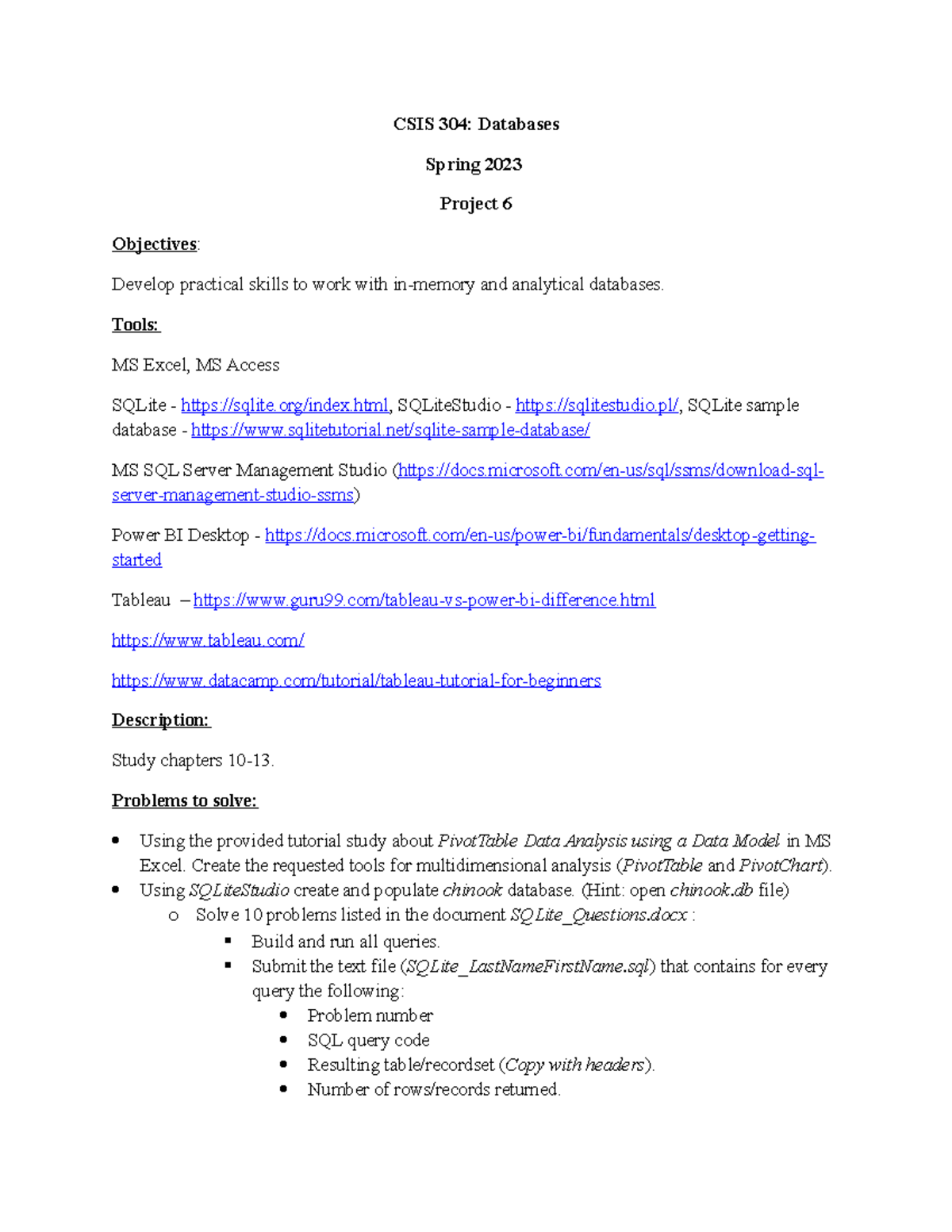 Csis304 P6 Assignment And Lecture Notes Csis 304 Databases Spring 2023 Project 6 Objectives