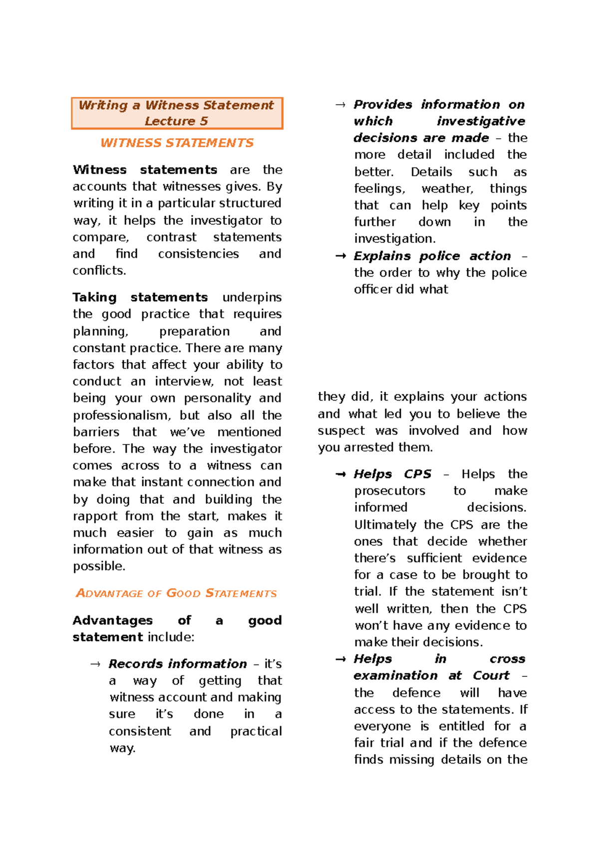 Writing Witness Statements Part 1 - FZ1050 - UCLAN - Studocu