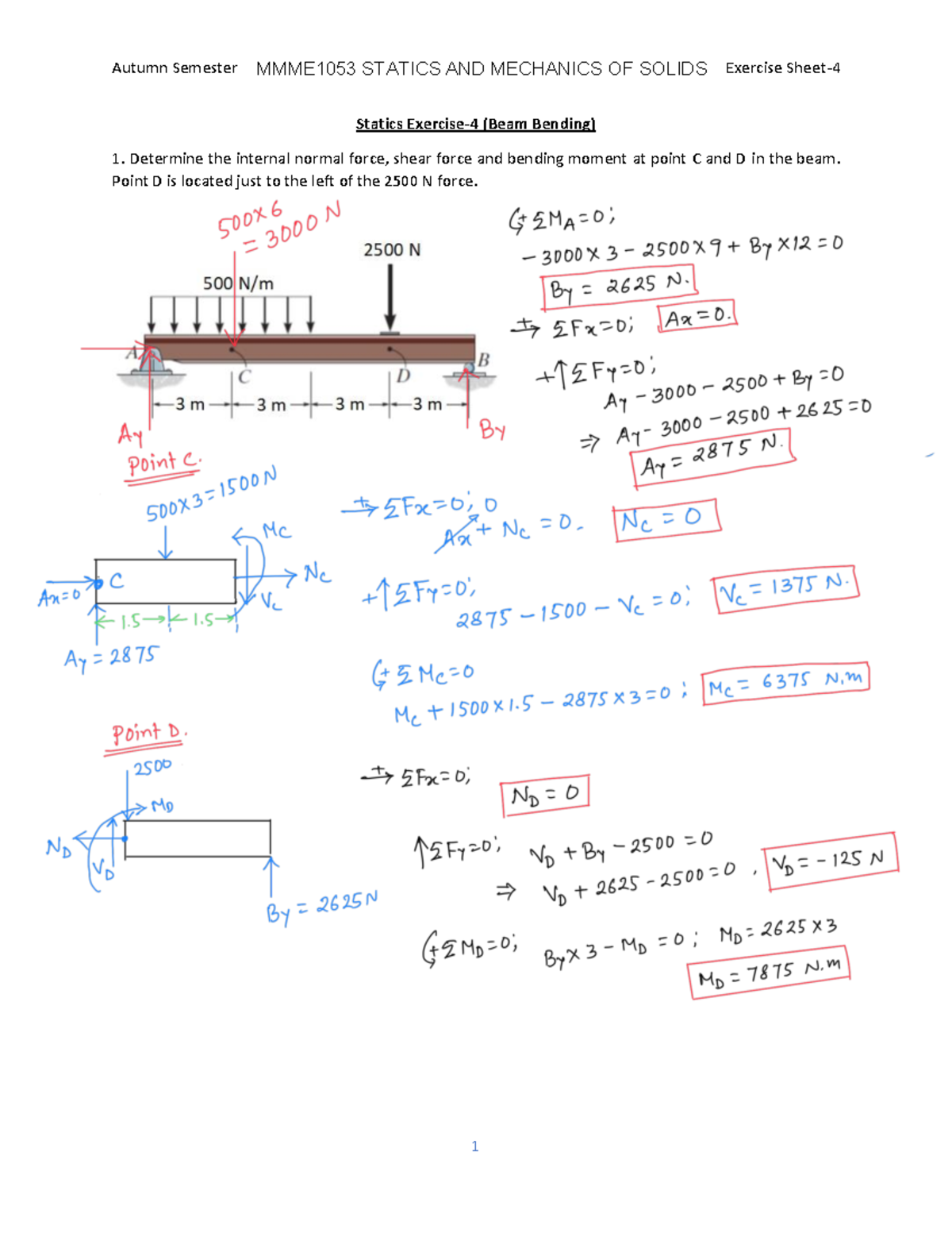 Solution Exercise 4 Beam bending AI - Statics and Mechanics of solids ...