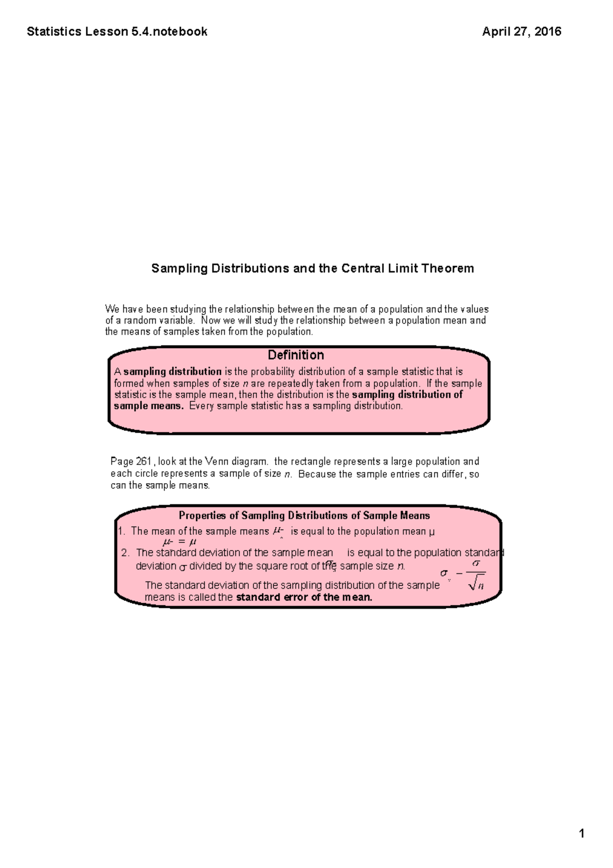 Statistics 5 - Lecture notes 1 - Sampling Distributions and the Central ...