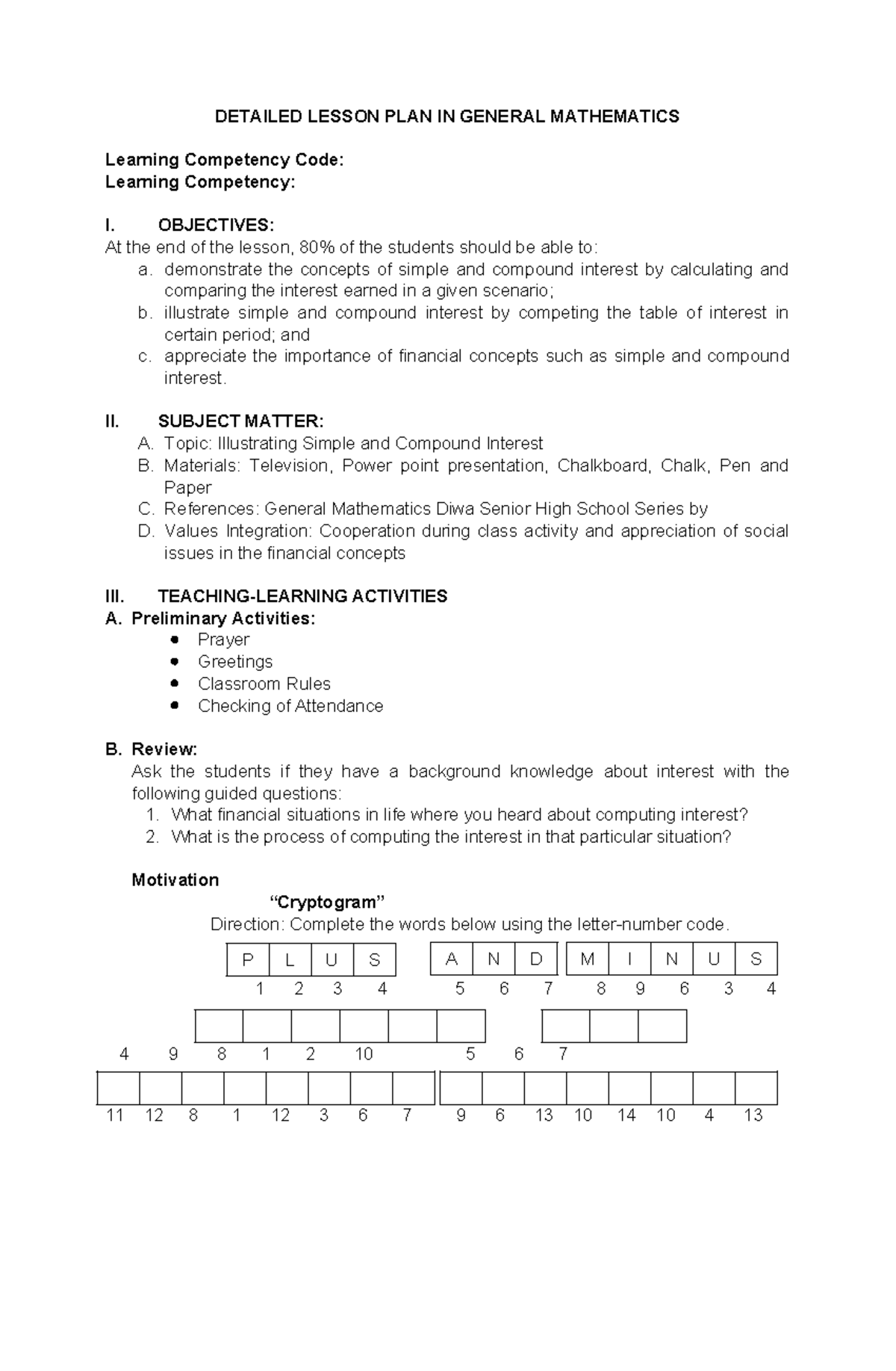 Detailed Lesson PLAN IN General Mathematics - DETAILED LESSON PLAN IN ...